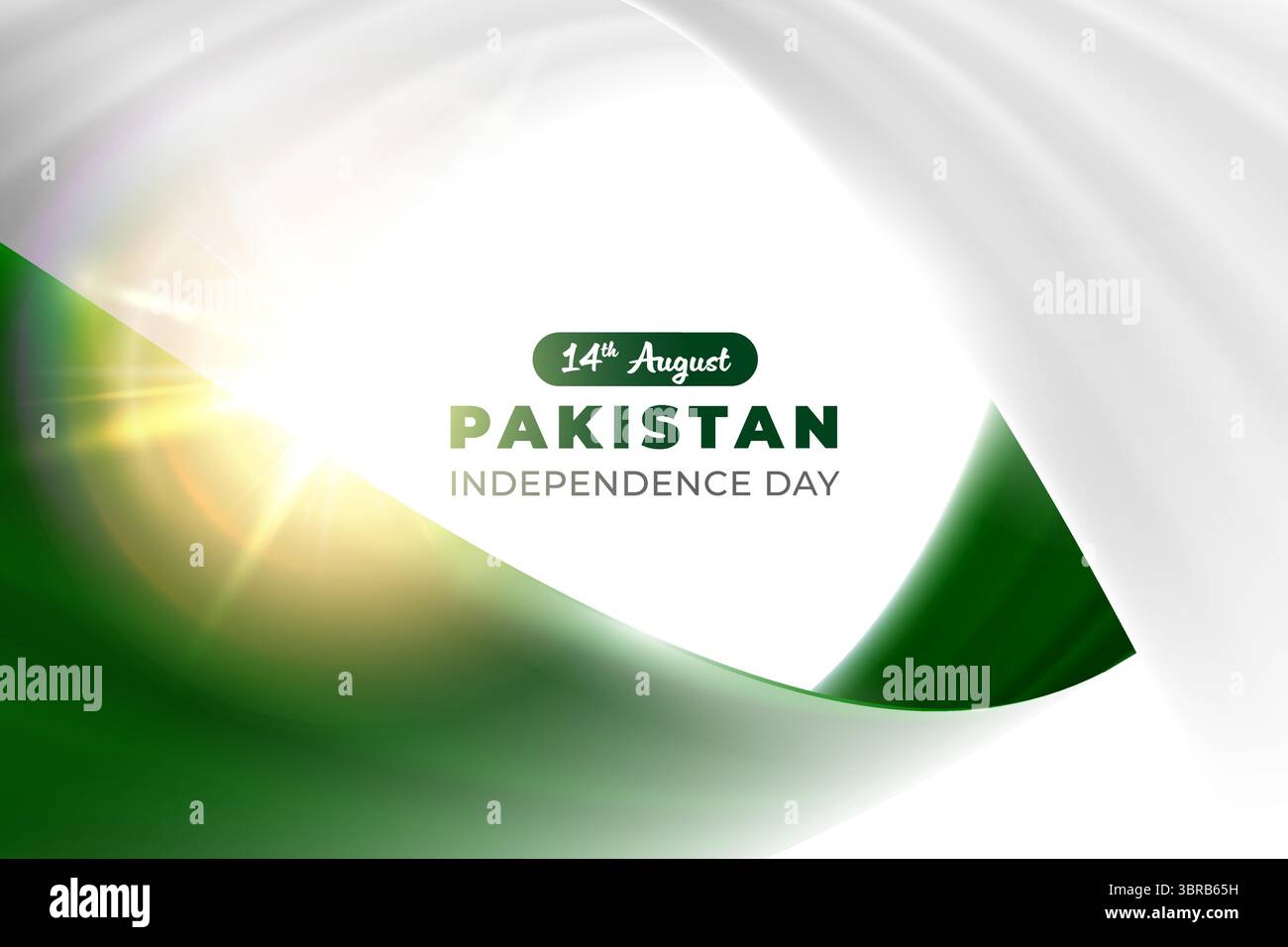 Pakistan flag theme white green wavy ribbon flow design on white ...