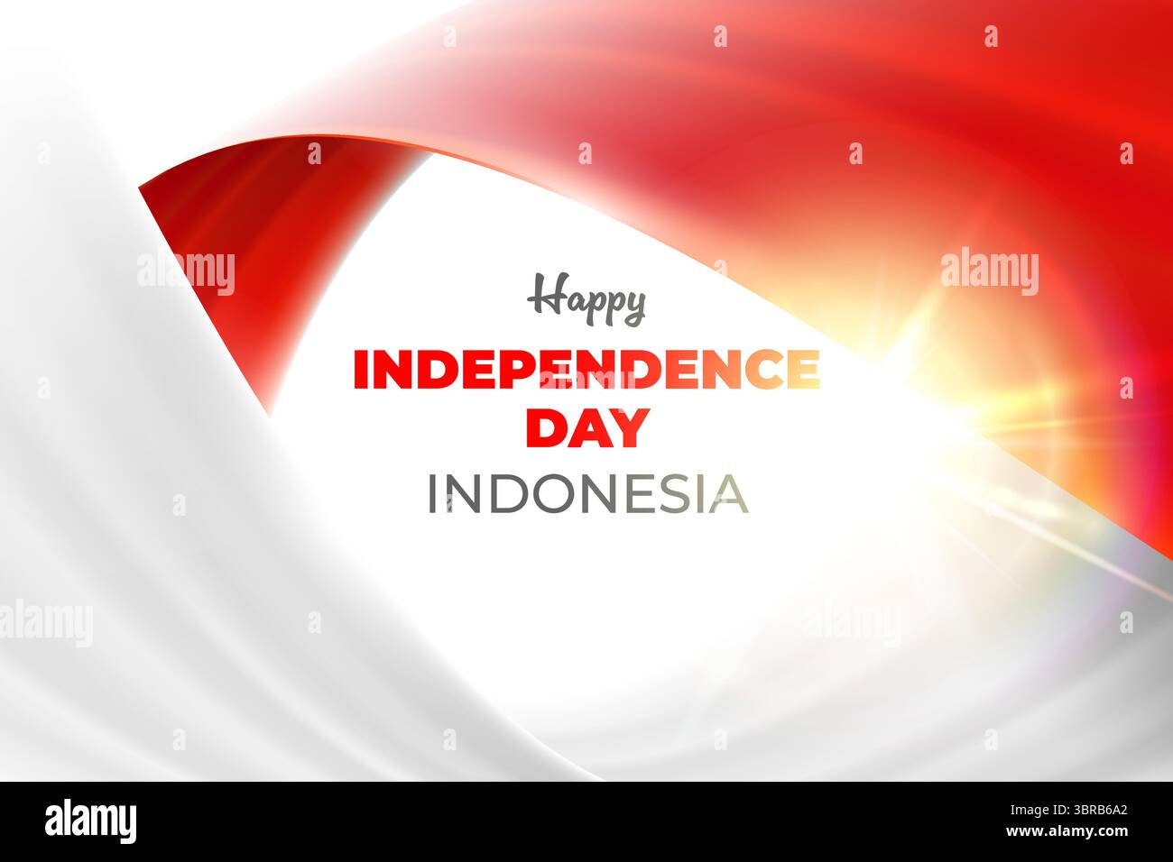 Indonesia flag theme red white wavy ribbon flow design on white ...