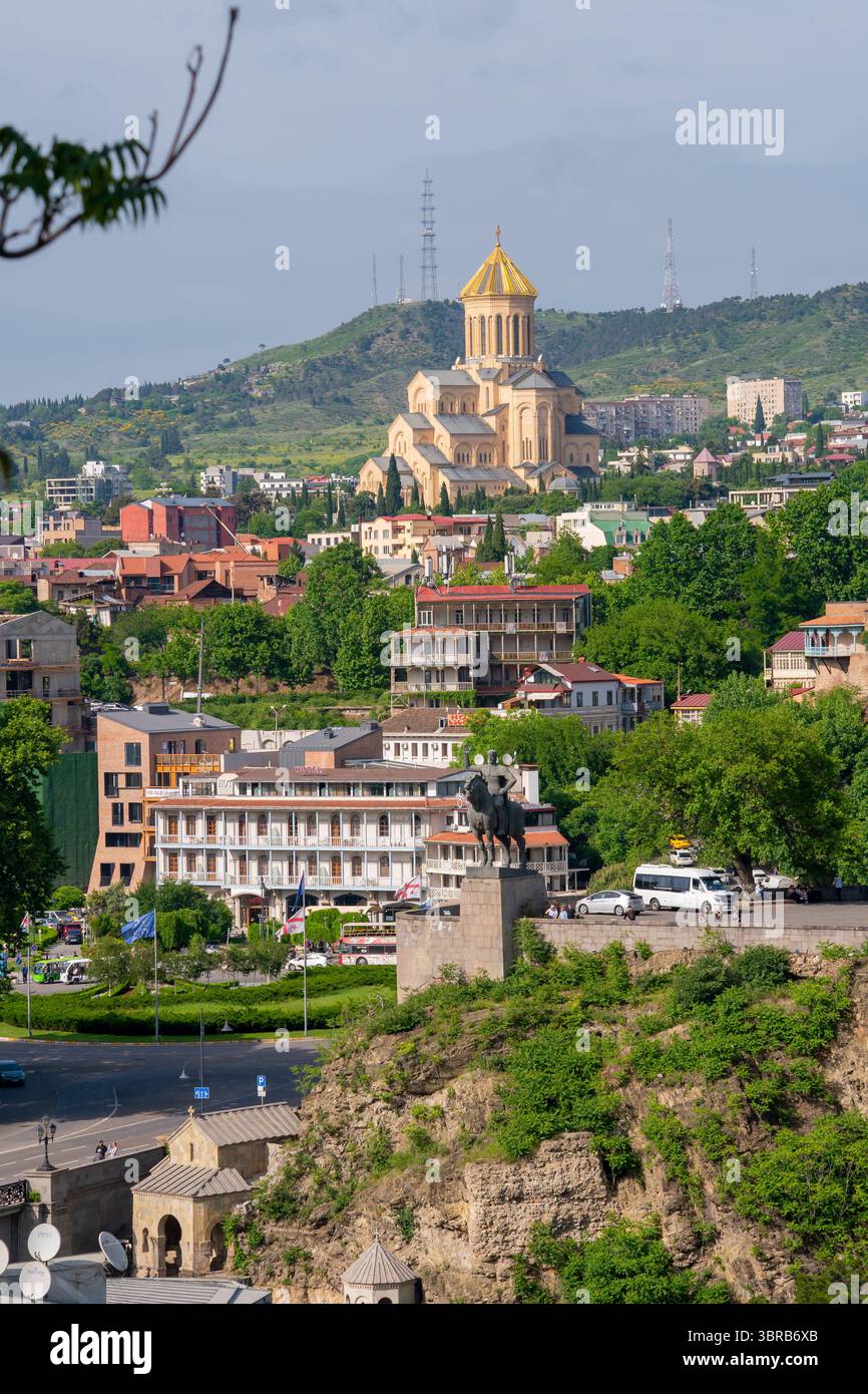 Tbilisi, Georgia - 17 May, 2025: View of Tbilisi old town with Holy ...