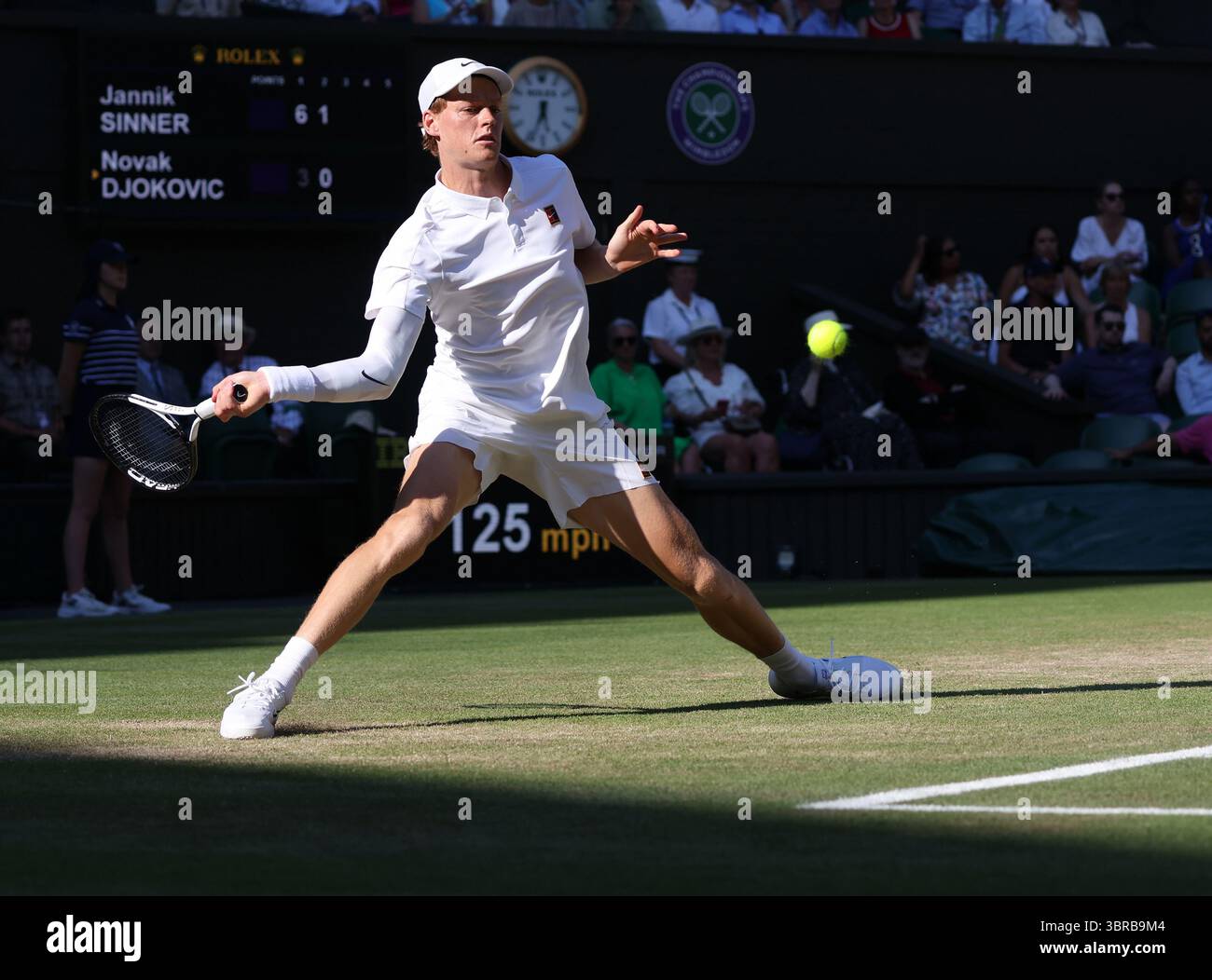 Italian Jannik Sinner plays a forehand in his Men's Semi-Final match ...
