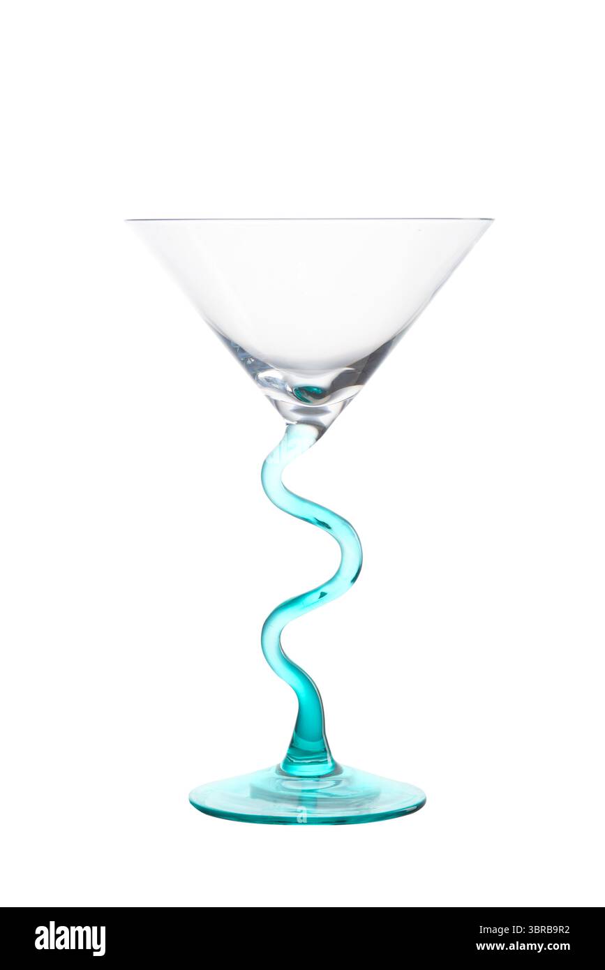 Elegant empty martini glass with a unique twisted turquoise stem ...