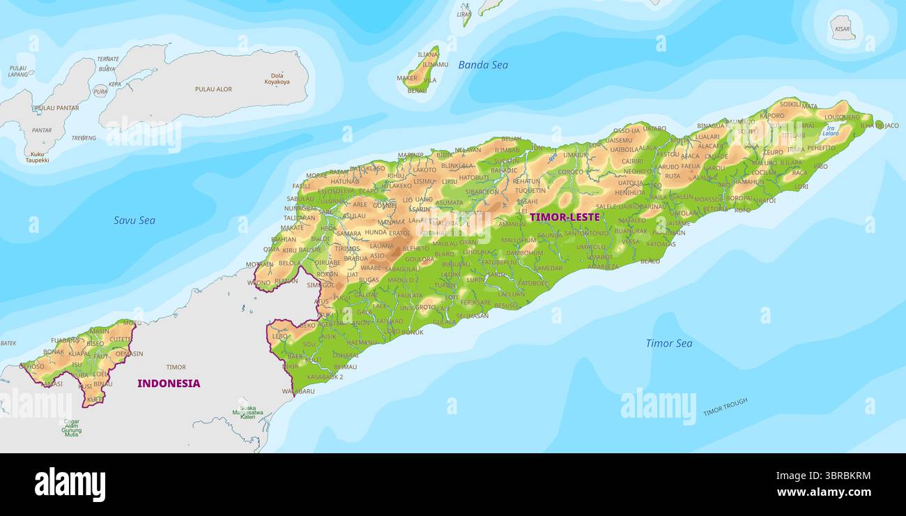 Detailed physical map of Timor-Leste Stock Vector Image & Art - Alamy