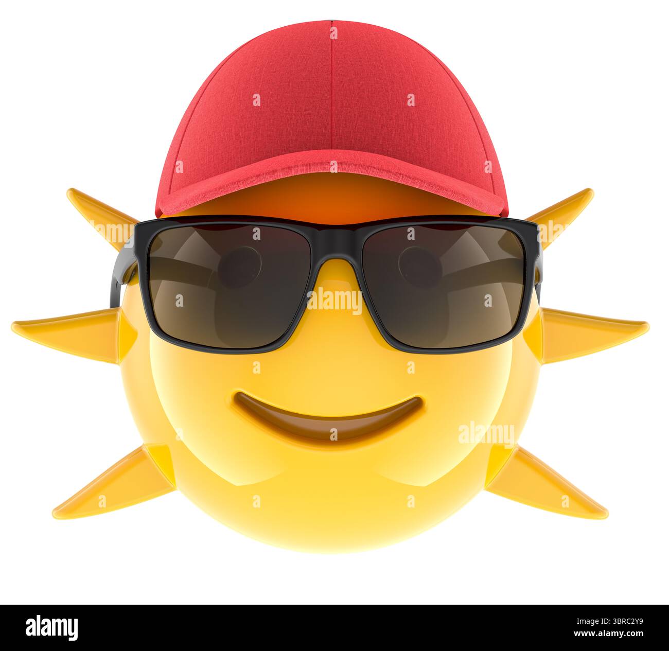 Yellow smiling sun character wearing black sunglasses and a red ...