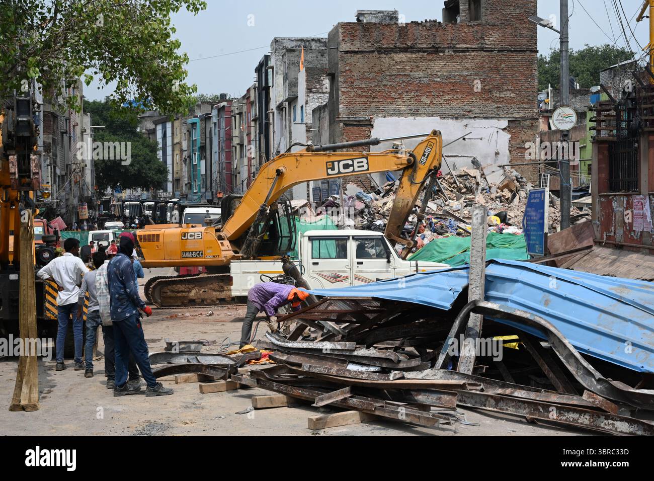 NEW DELHI, INDIA - JULY 11: Debris of collapsed two-storey building at ...