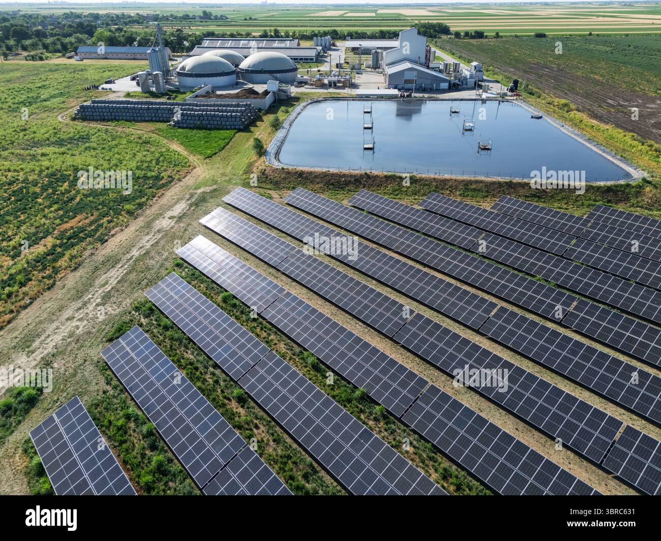 Aerial view of biogas plant using renewable energy for biomethane ...