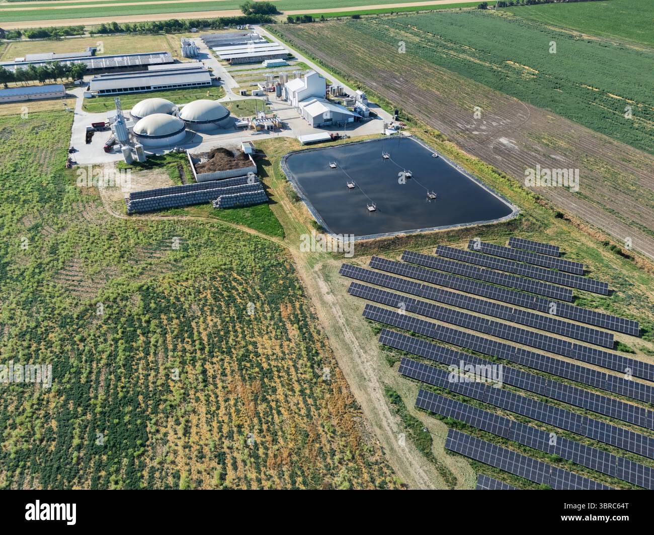 Aerial view of biogas plant using renewable energy for biomethane ...