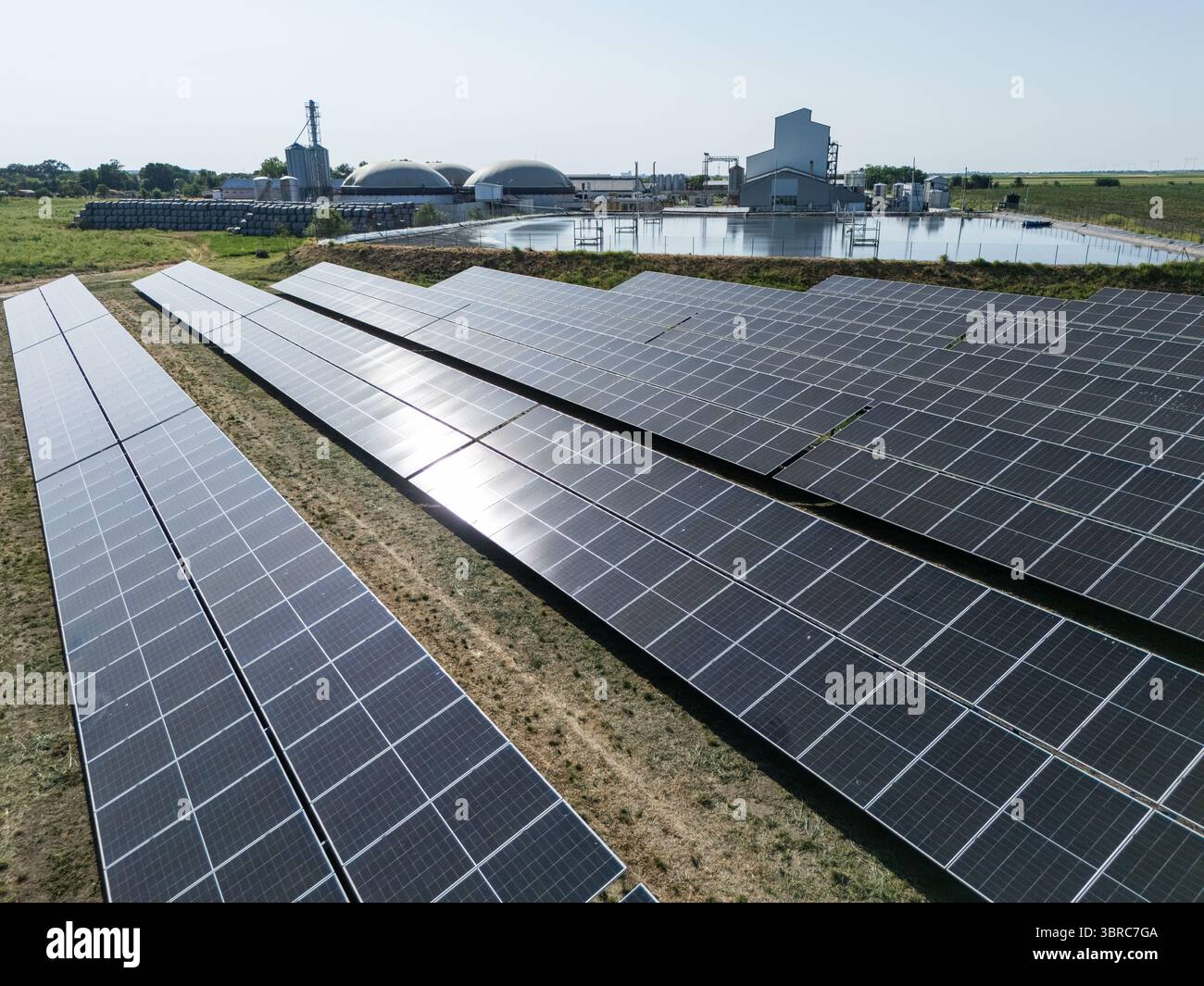 Aerial view of biogas plant using renewable energy for biomethane ...