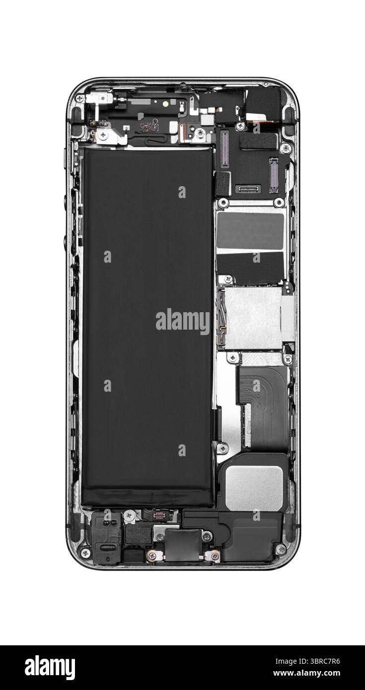 Disassembled mobile phone close-up, isolated on white background Stock ...