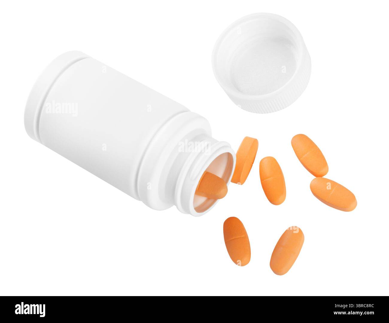 Pot of yellow tablets isolated on white background Stock Photo - Alamy