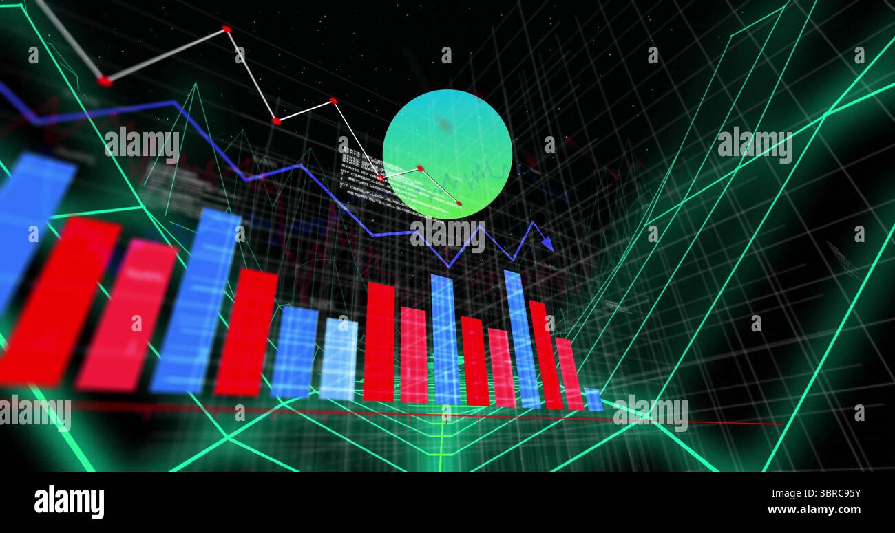 Rendering neon wireframe grid in analytics space, with red and blue ...