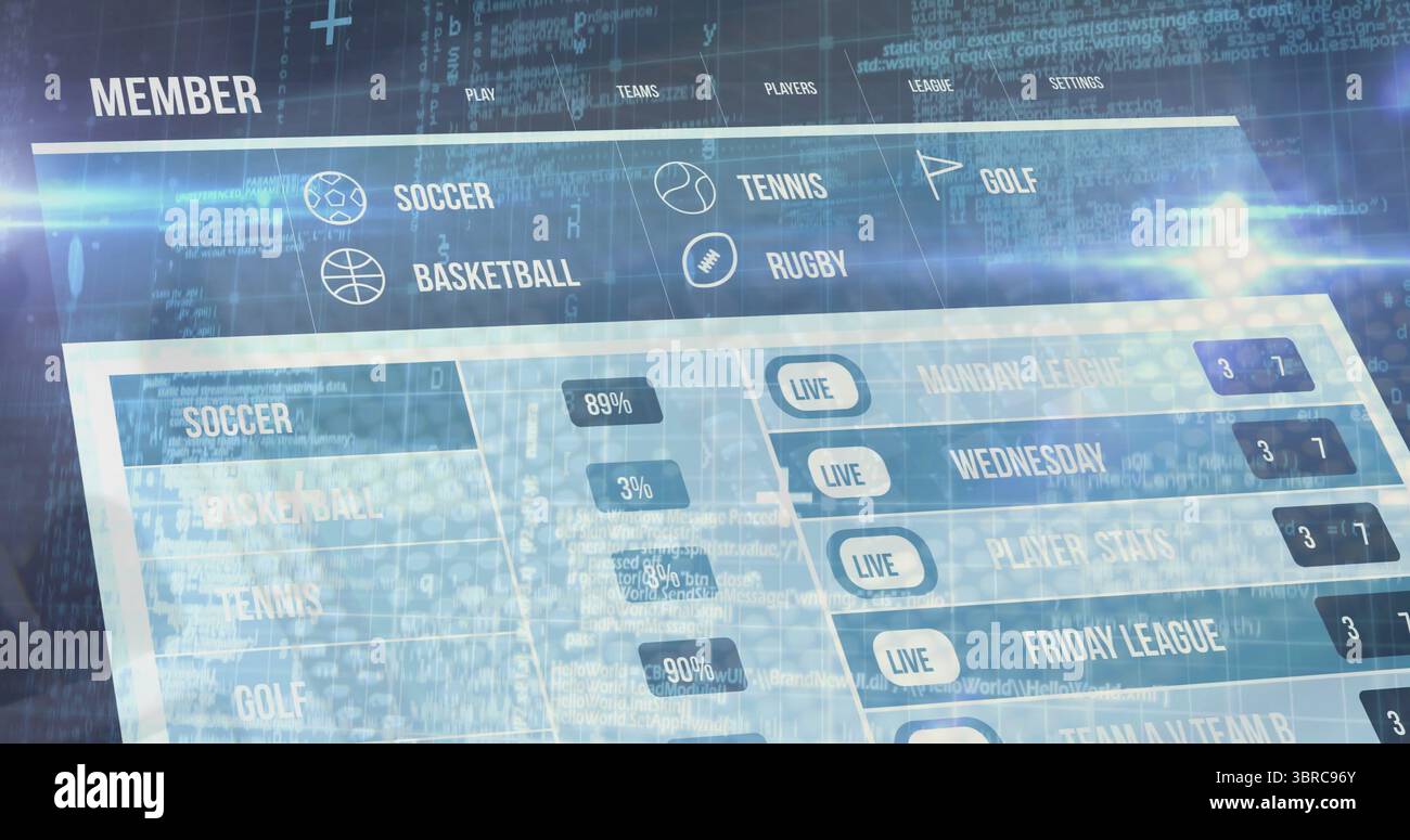 Displaying sports dashboard menu bar at virtual interface, showing ...