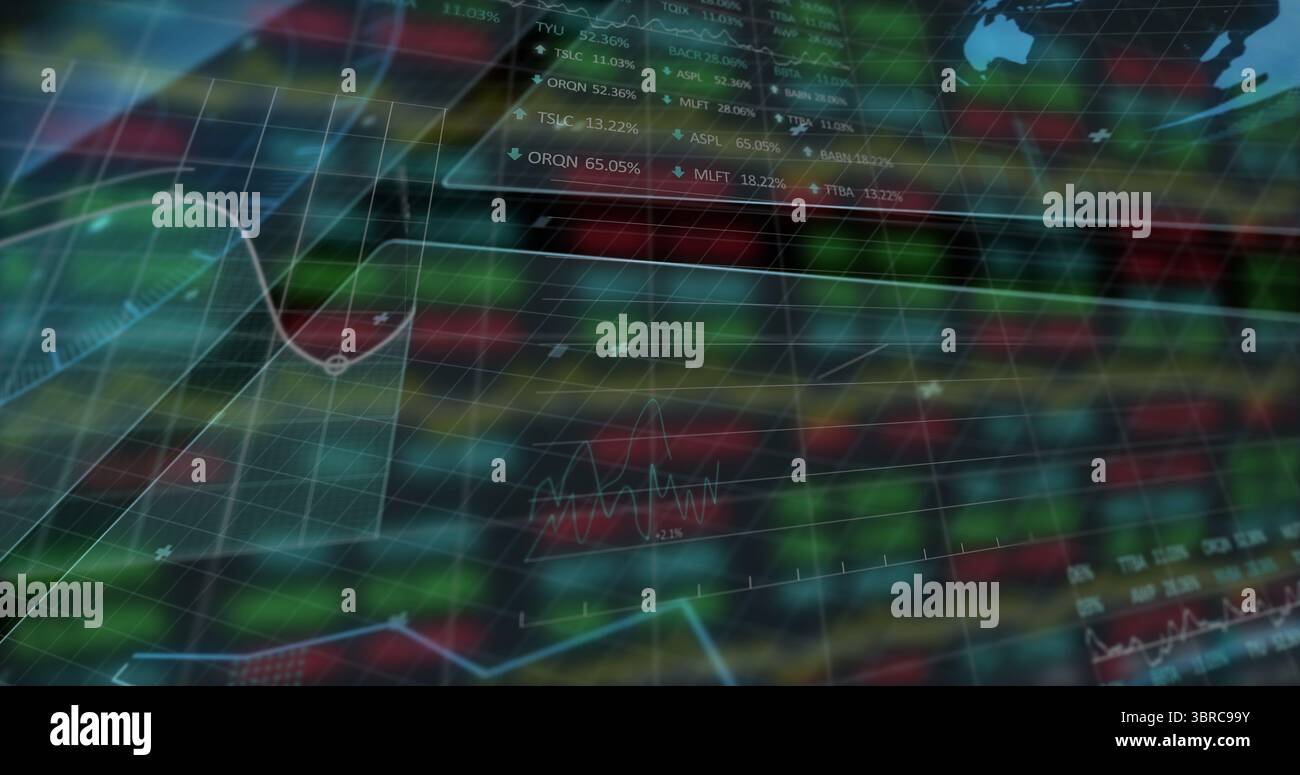 Displaying trading dashboard with grid, line and candlestick charts ...