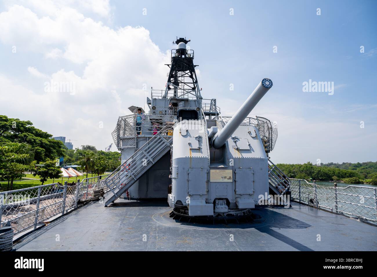 Tainan, Taiwan – Jun 30, 2025: Historic warship gun turret under blue ...