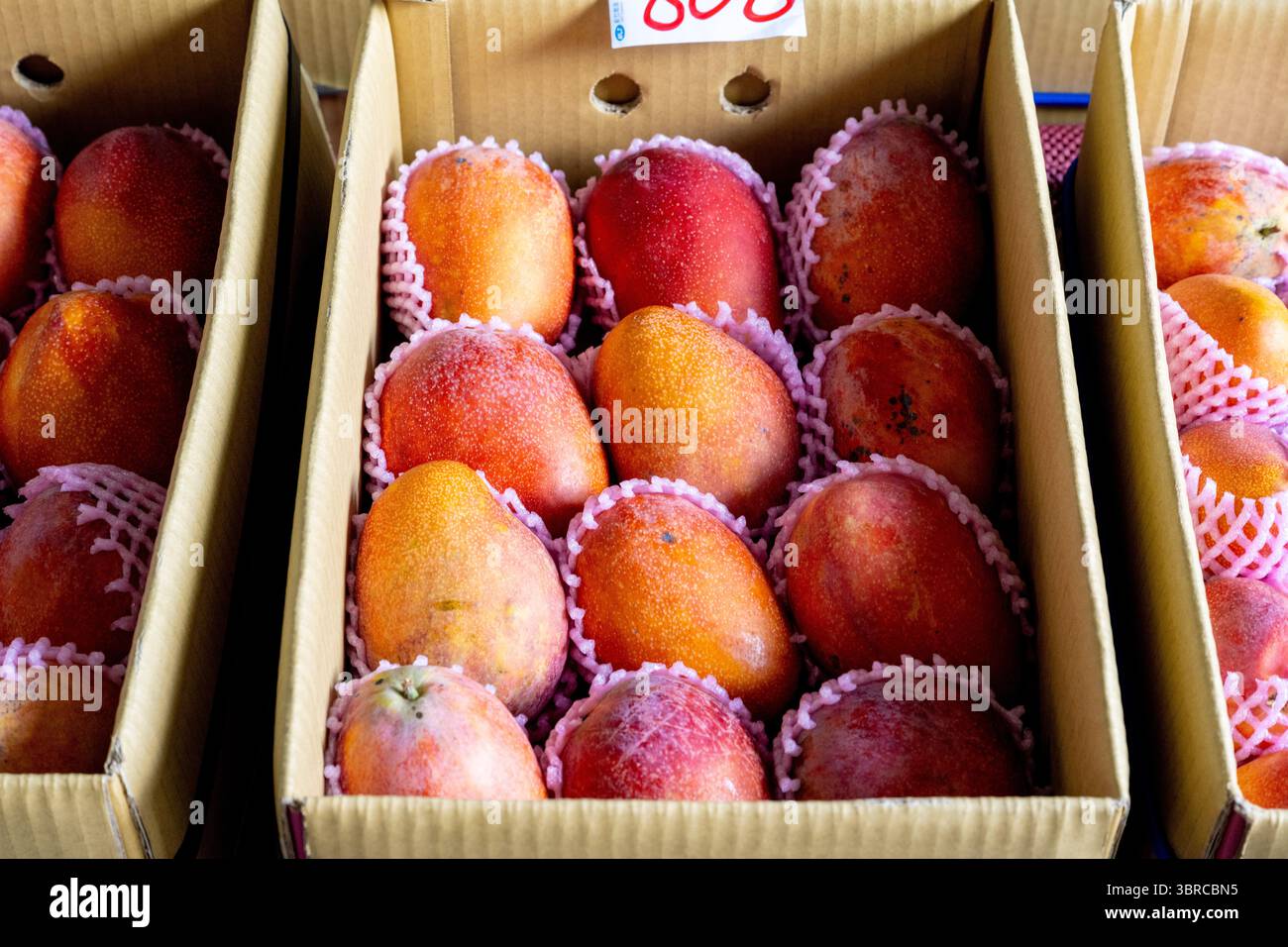 Tainan, Taiwan – Jun 30, 2025: Display of fresh mangoes at Yujing Fruit Market. The market is a ...