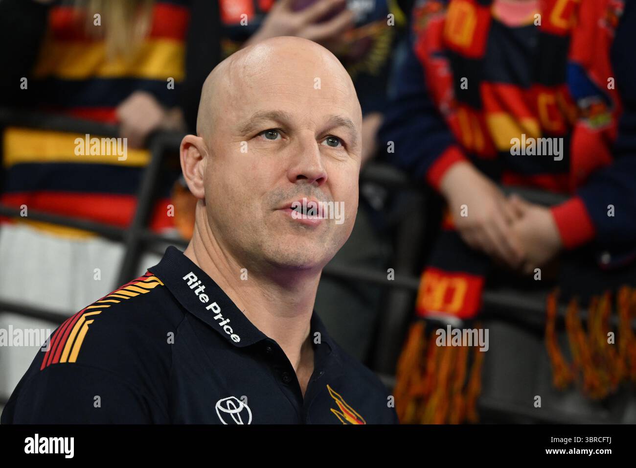 Adelaide Crows head coach Matthew Nicks takes the field during the AFL ...
