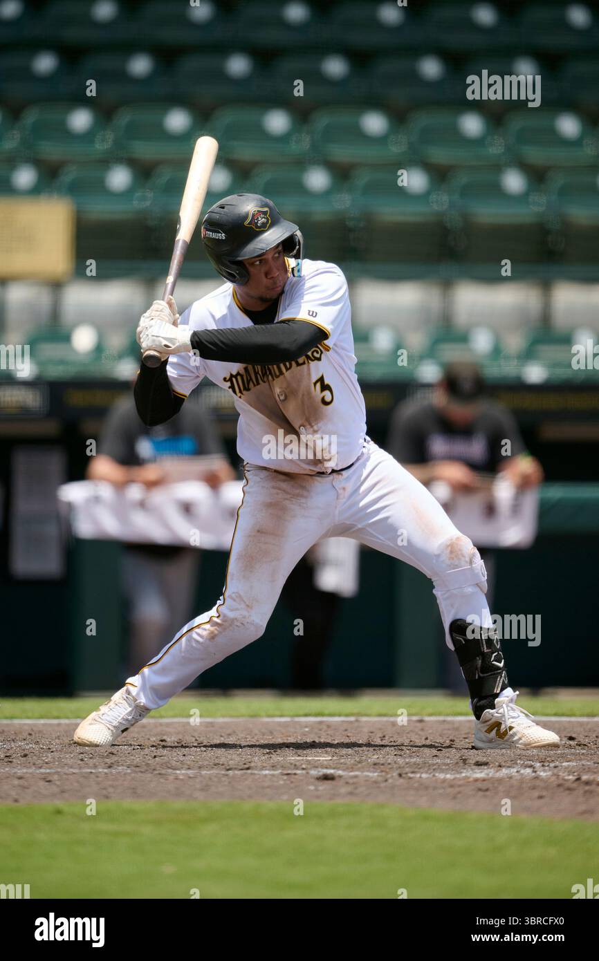 Bradenton Marauders Eddy Rodriguez (3) hits a walk-off home run during ...