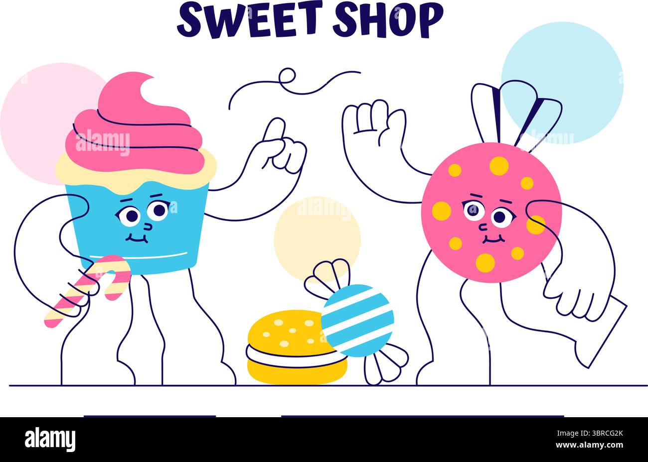 Sweet Shop Vector Illustration Featuring the Sale of Various Bakery ...