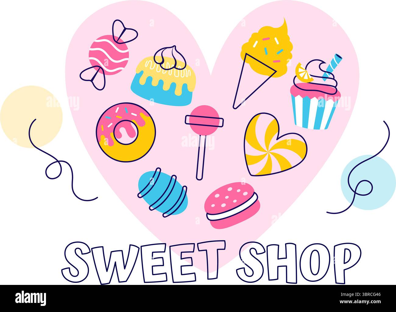 Sweet Shop Vector Illustration Featuring the Sale of Various Bakery ...