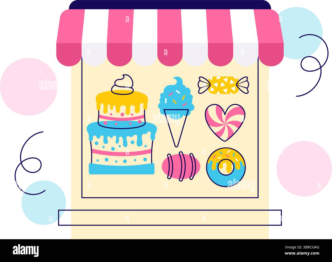 Sweet Shop Vector Illustration Featuring the Sale of Various Bakery ...