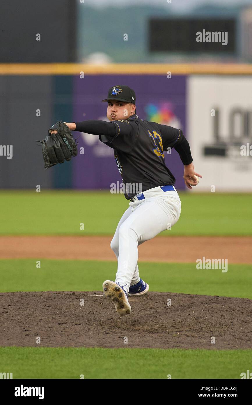 Quad Cities River Bandits pitcher Nicholas Regalado (33) delivers a ...