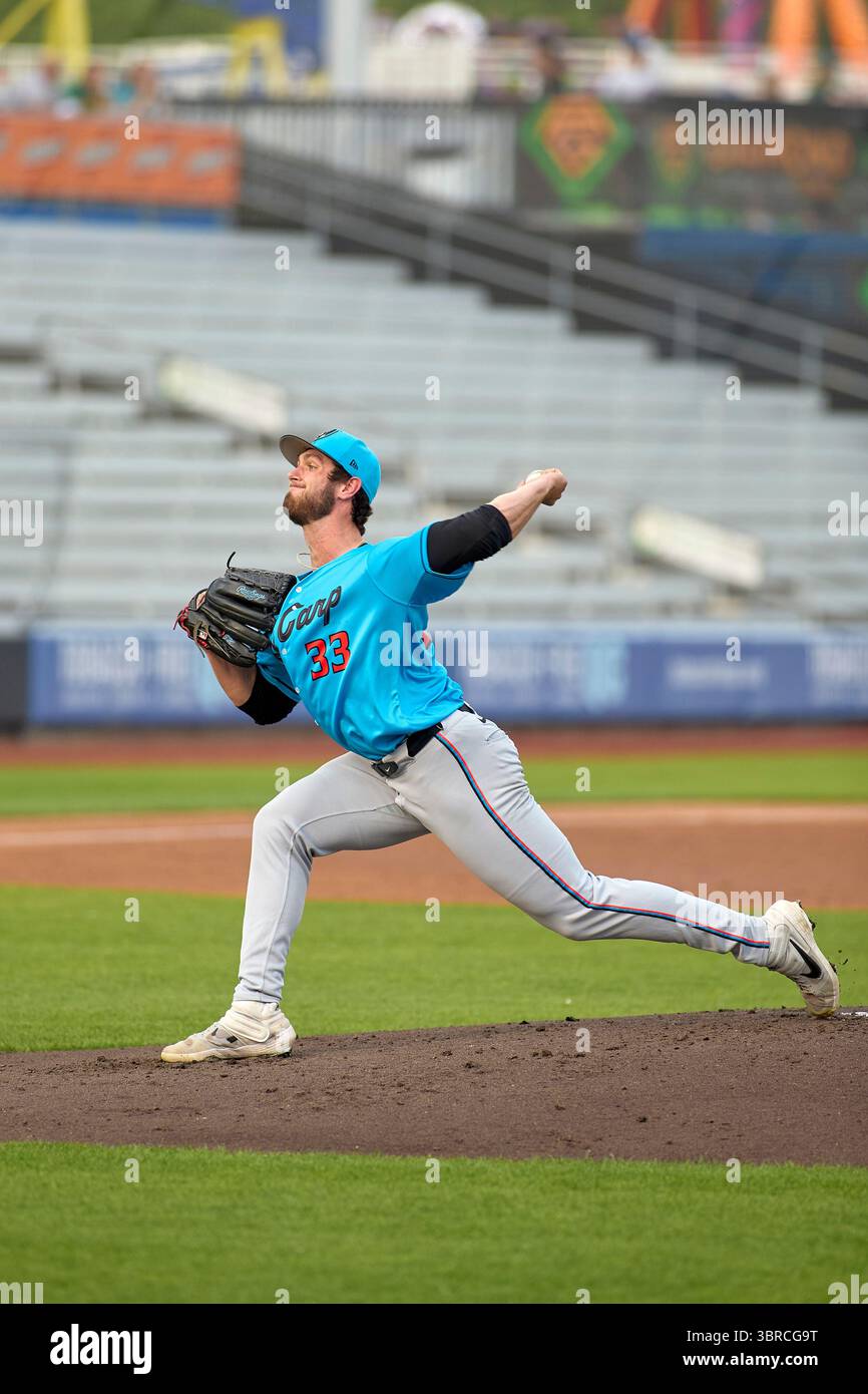Beloit Sky Carp pitcher Thomas White (33) delivers a pitch during an ...