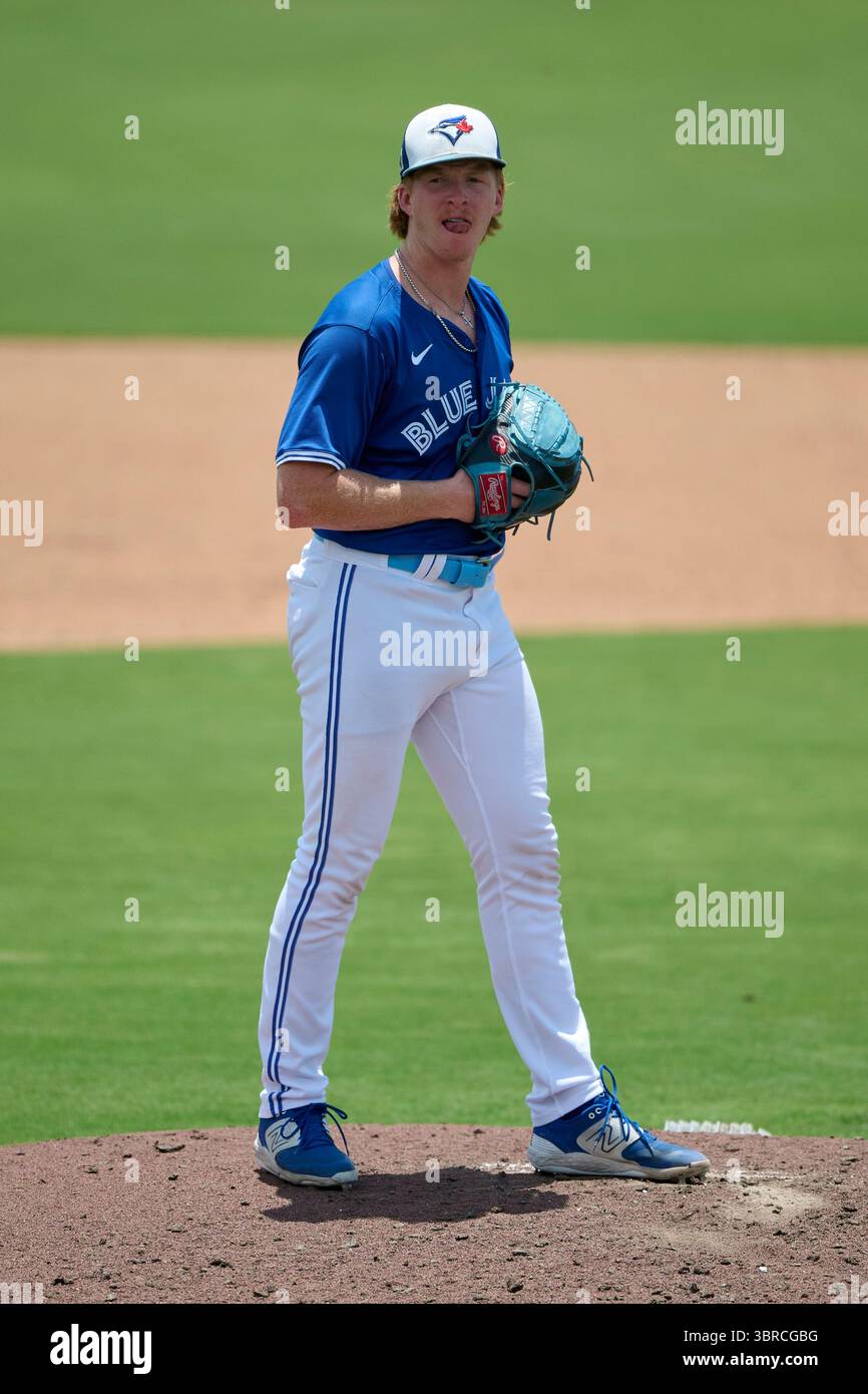 FCL Blue Jays pitcher Johnny King (11) gets ready to deliver a pitch ...