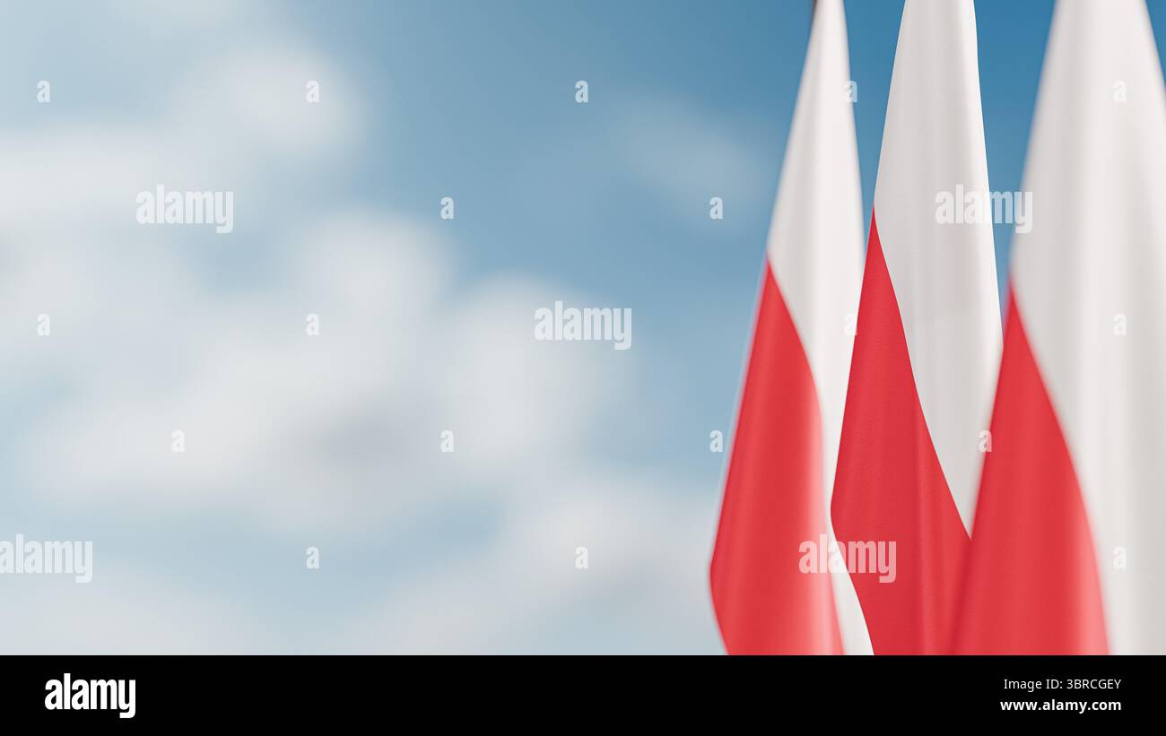 Three Flags of Poland, Hanging Decoratively From a Flagpole Stock Photo ...
