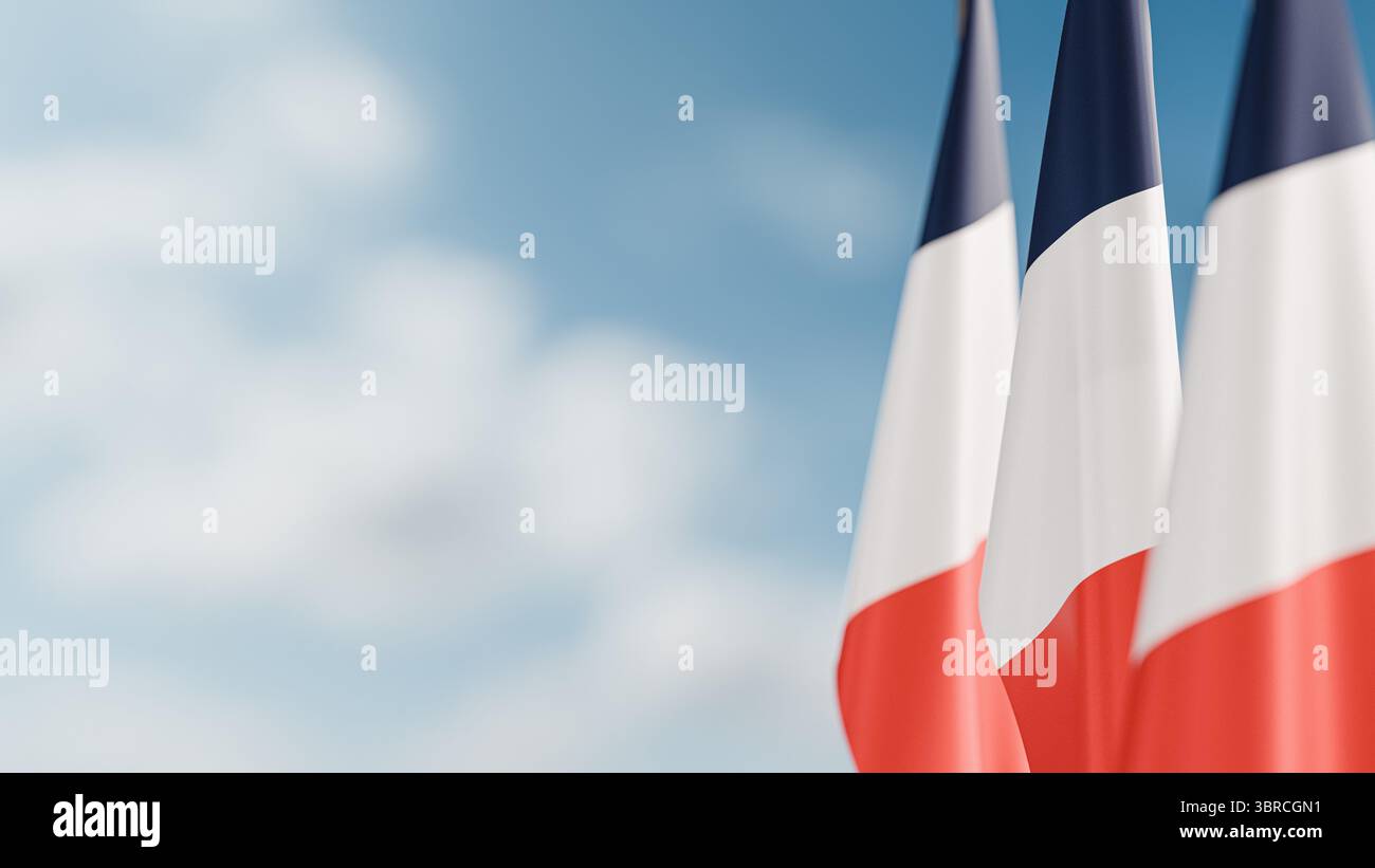 Three Flags of France, Hanging Decoratively From a Flagpole Stock Photo ...