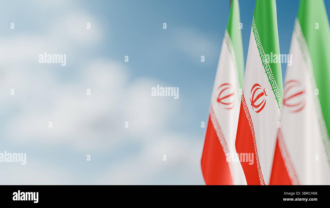 Three Flags of Iran, Hanging Decoratively From a Flagpole Stock Photo ...