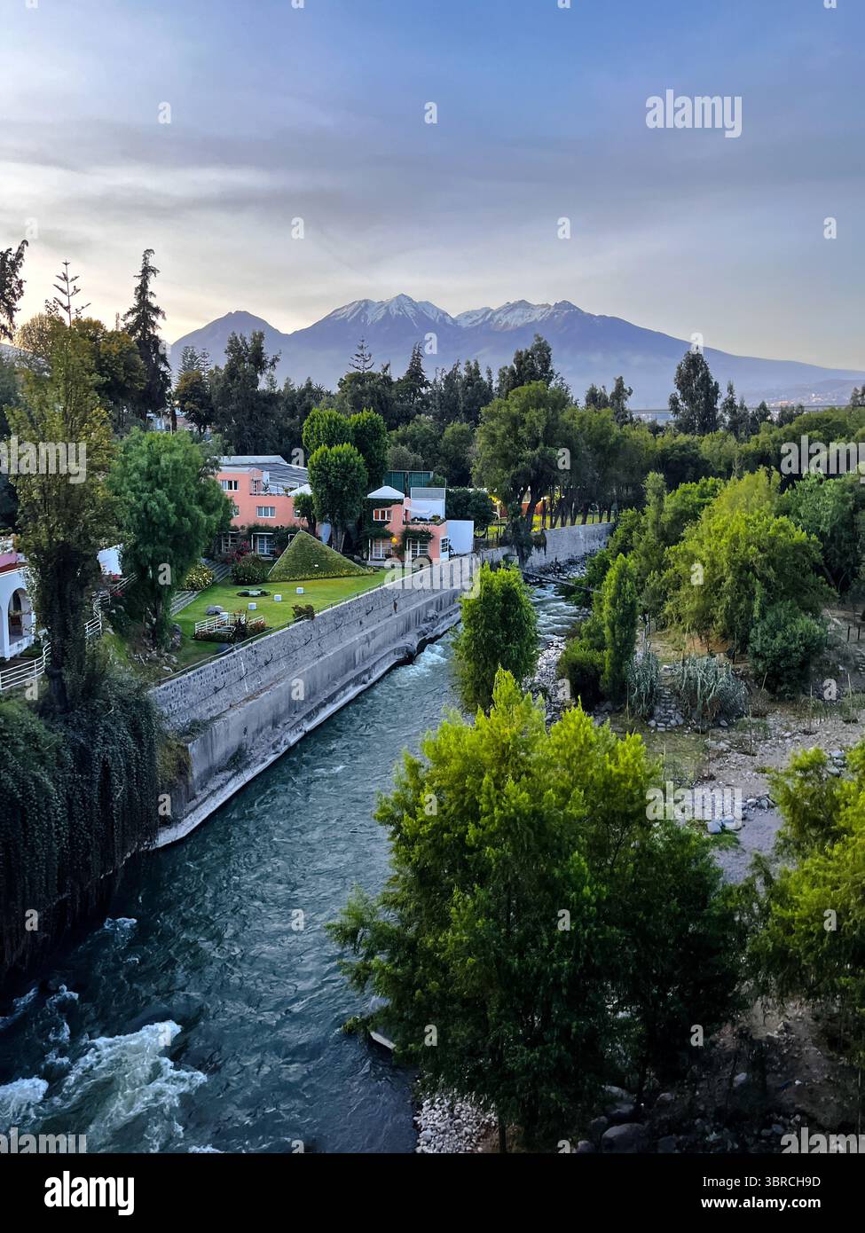 Beautiful view out of bridge Puente Grau in Arequipa, Peru. Chili river ...