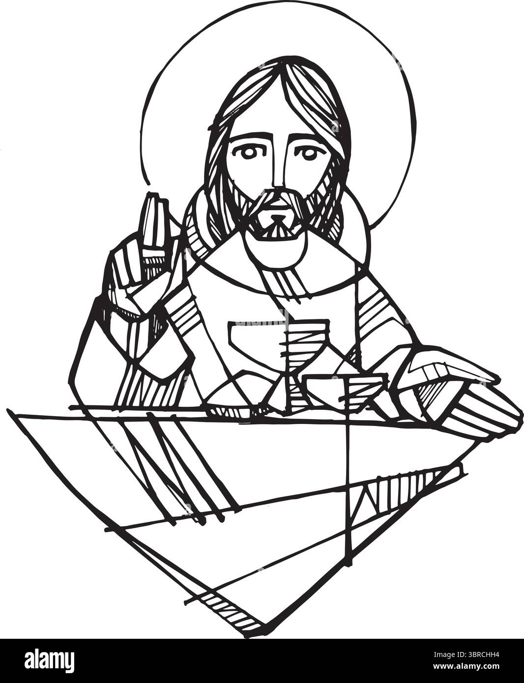 Hand drawn vector illustration or drawing of Jesus Christ at the Last ...