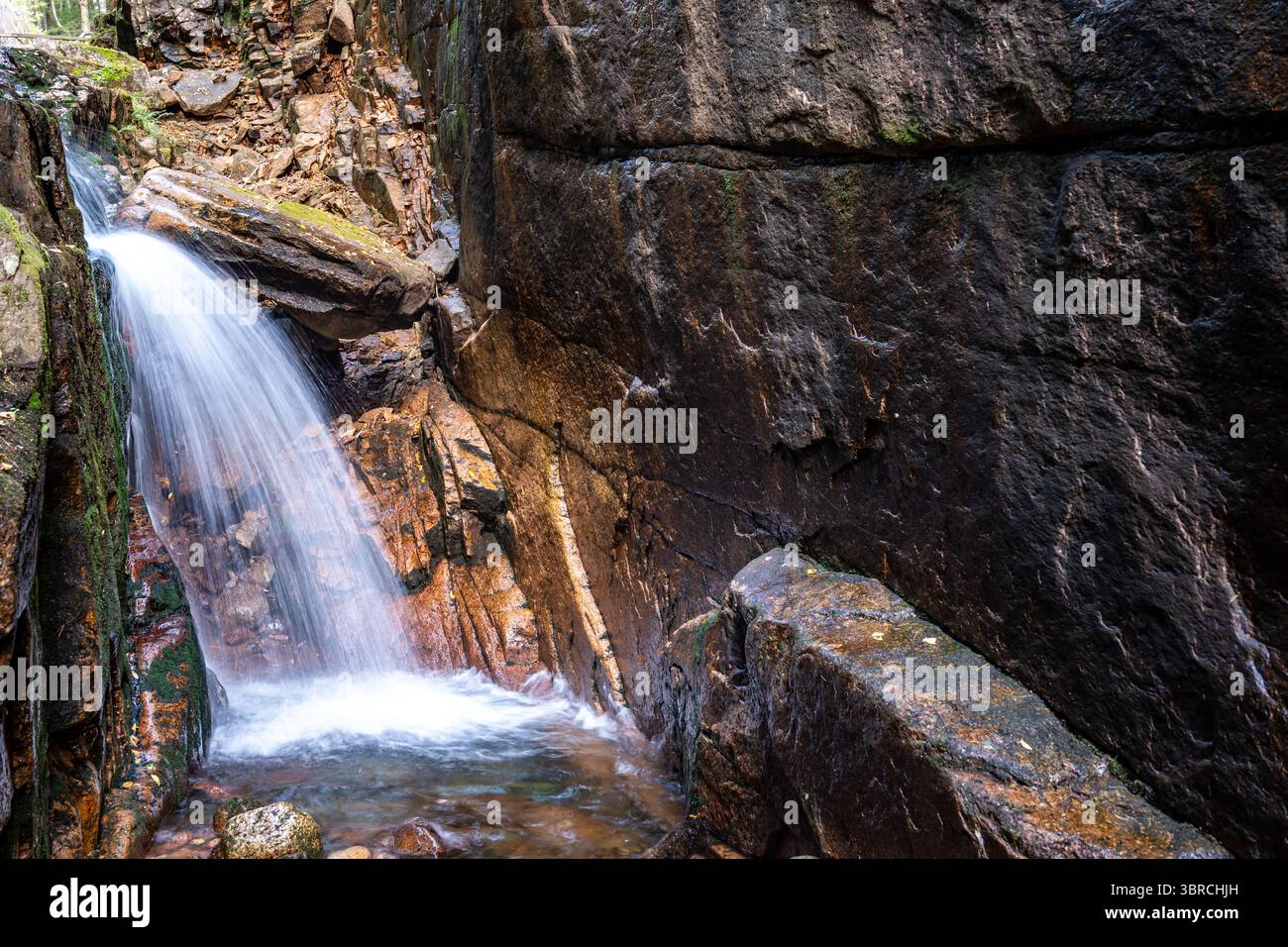 Long exposure Cascading waterfall at Flume Gorge in the Franconia Notch ...