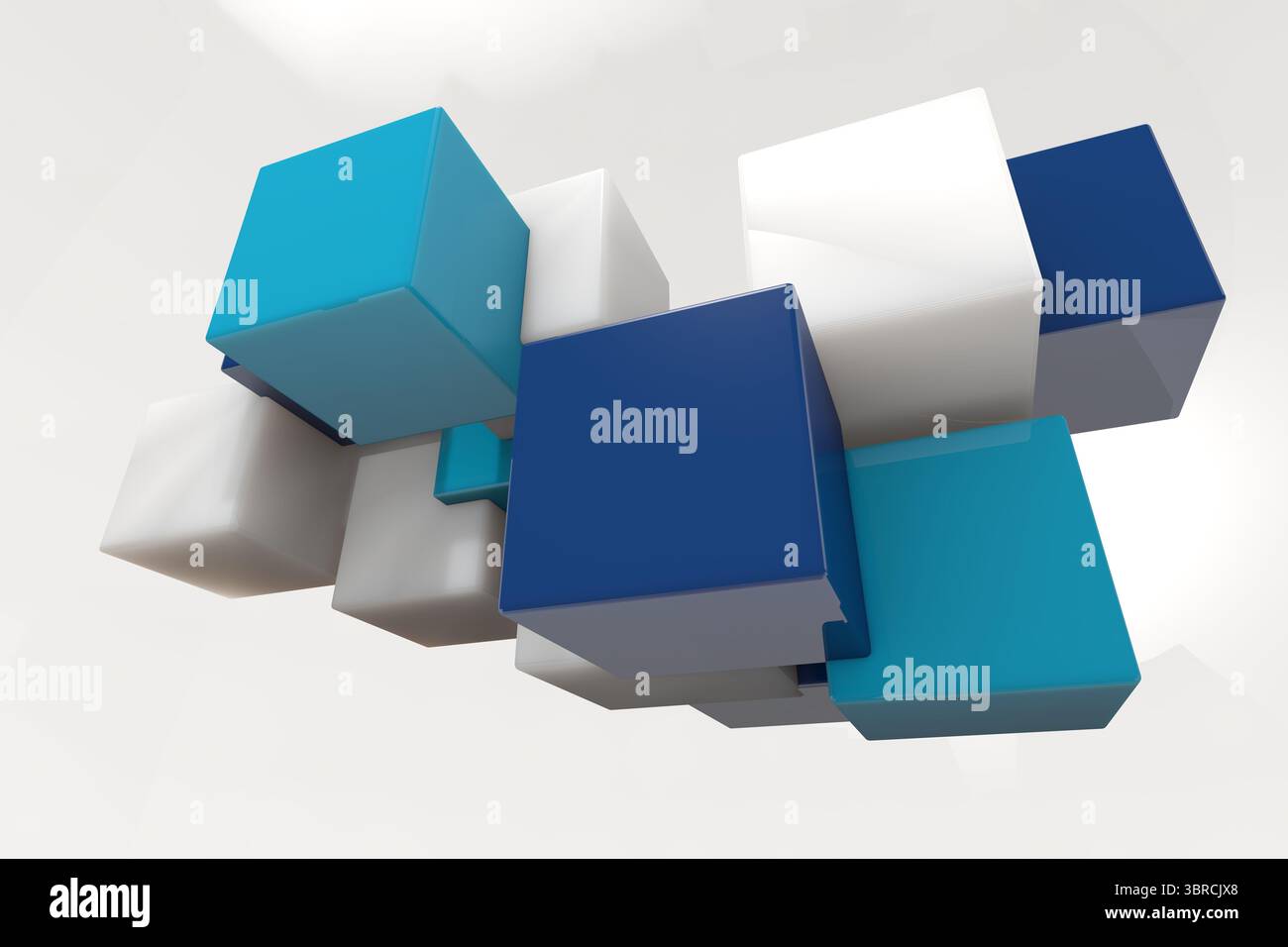 Floating 3D cubes in white dark and light blue casting shadows and ...