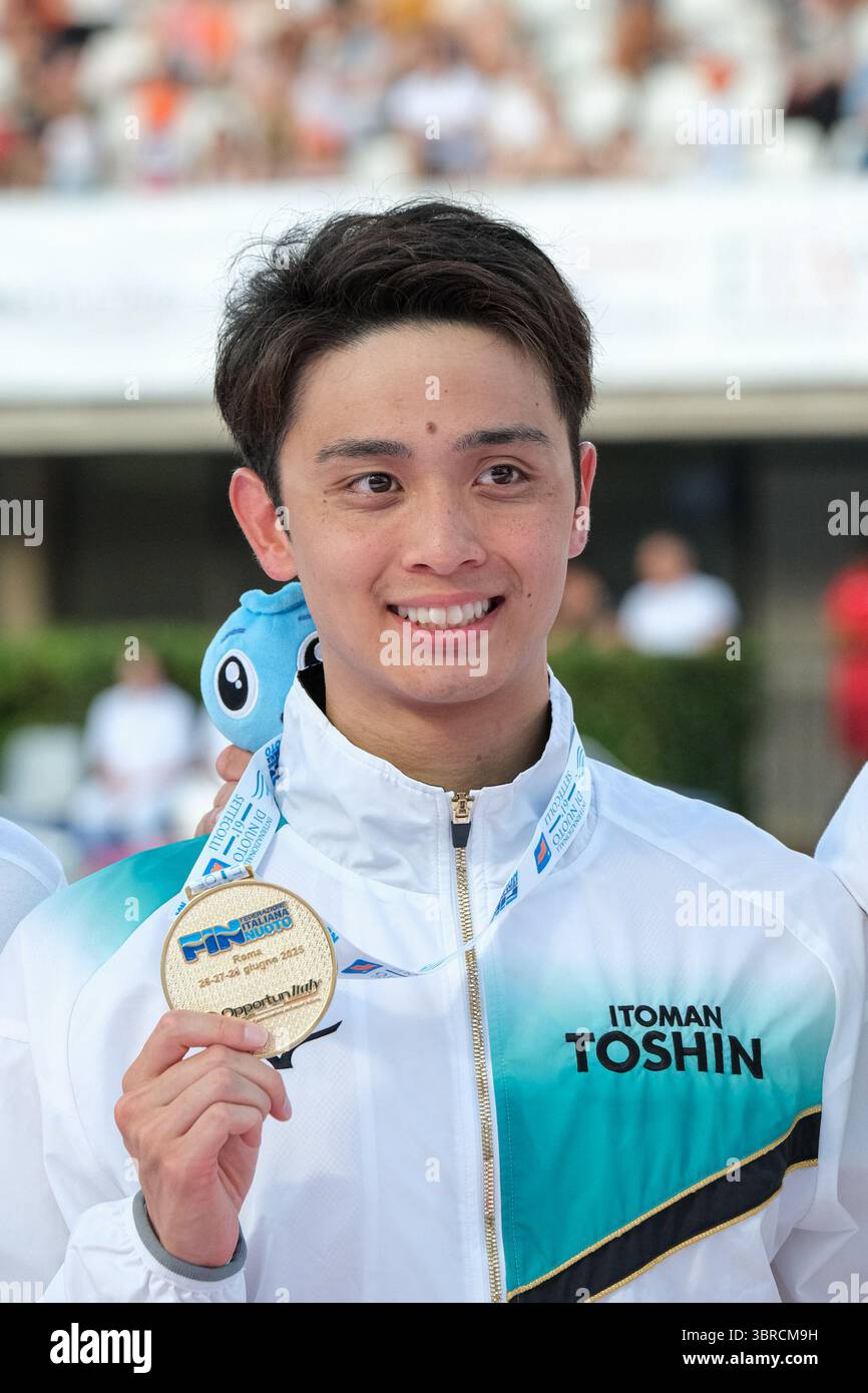 Yu Hanaguruma of Japan poses with medal during the Podium of Men 200m ...