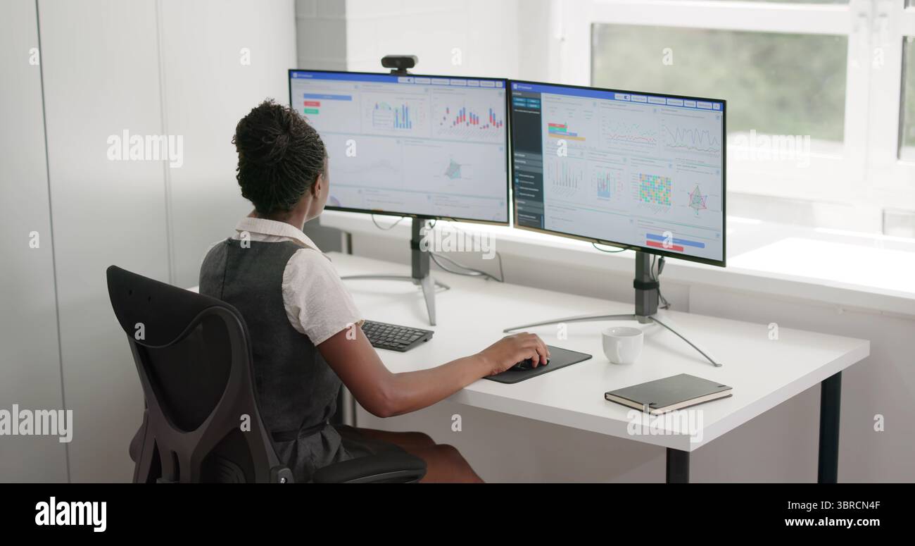 Analyzing Business Performance Data On Computer Dashboard, Young ...