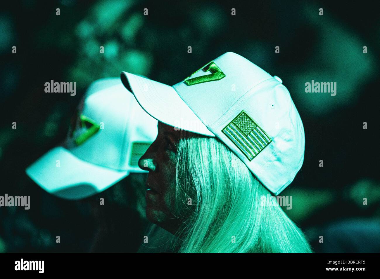 July 11, 2025, Tampa, Florida, USA: A woman with a MAGA hat is one of ...