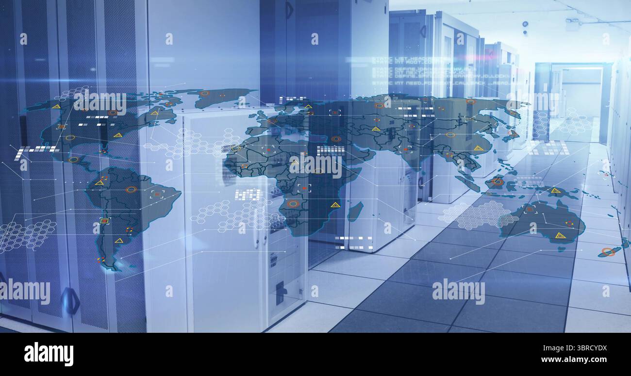 Displaying world map overlays across server cabinets in data center ...