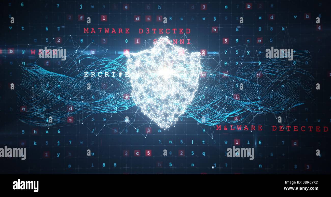 Digital composite image of glowing shield and malware detected on ...