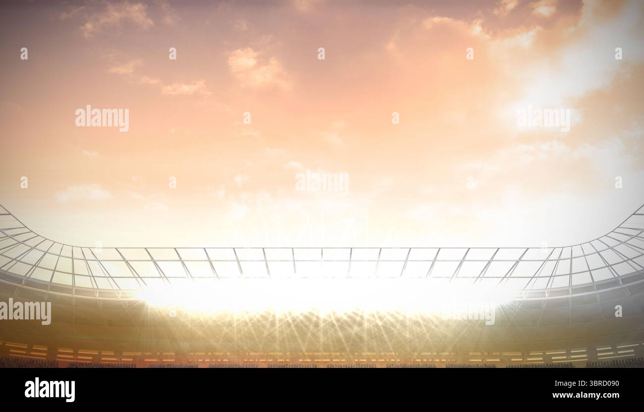 Stadium roof grid showing seating stands, railings and floodlight ...