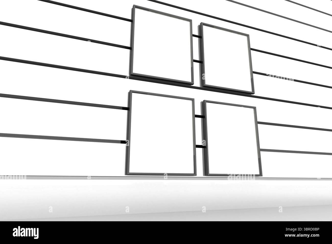 Four frames showing minimalist gallery wall in flat design with black ...