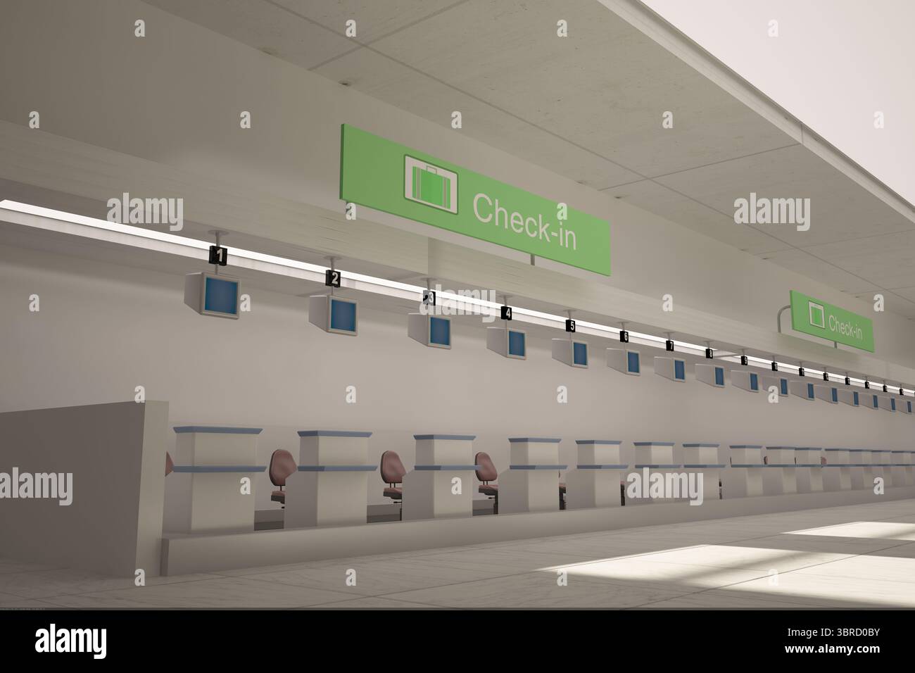 Flat design airport check-in hall is featuring counter partitions ...