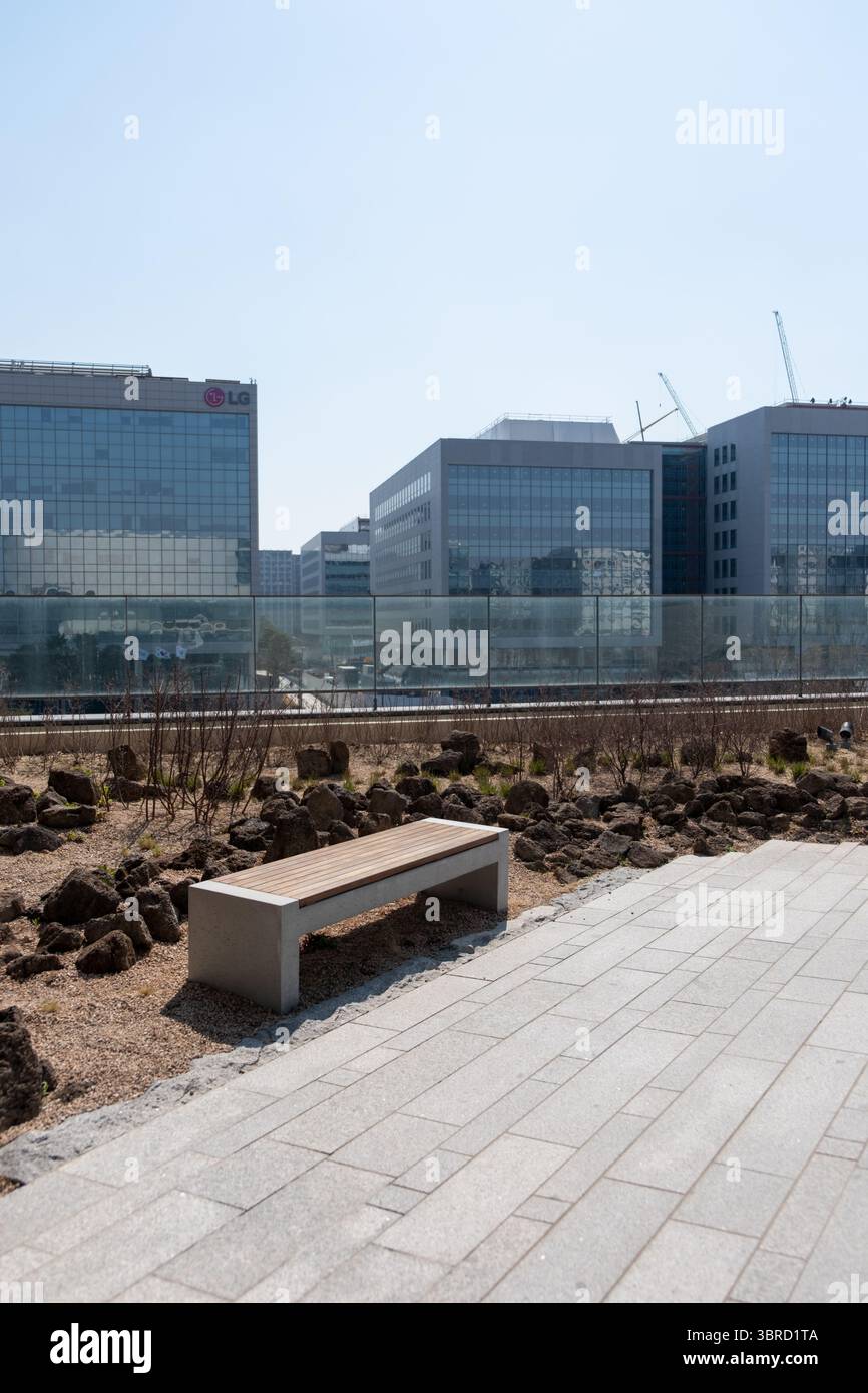 Seoul, South Korea - 21 March 2024: Rooftop of LG Arts Center with city ...