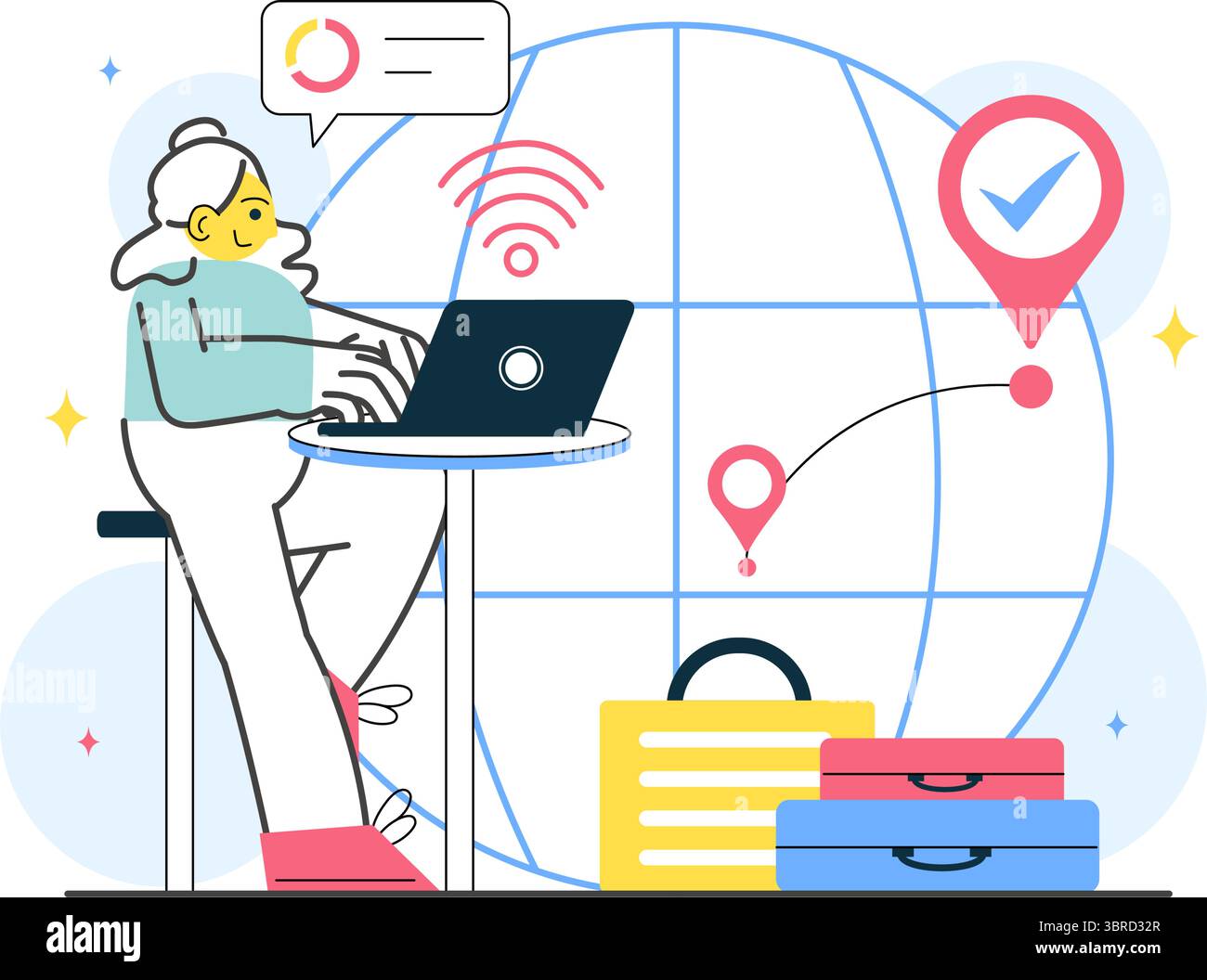 Digital Nomad Lifestyle Vector Illustration Featuring People Working ...