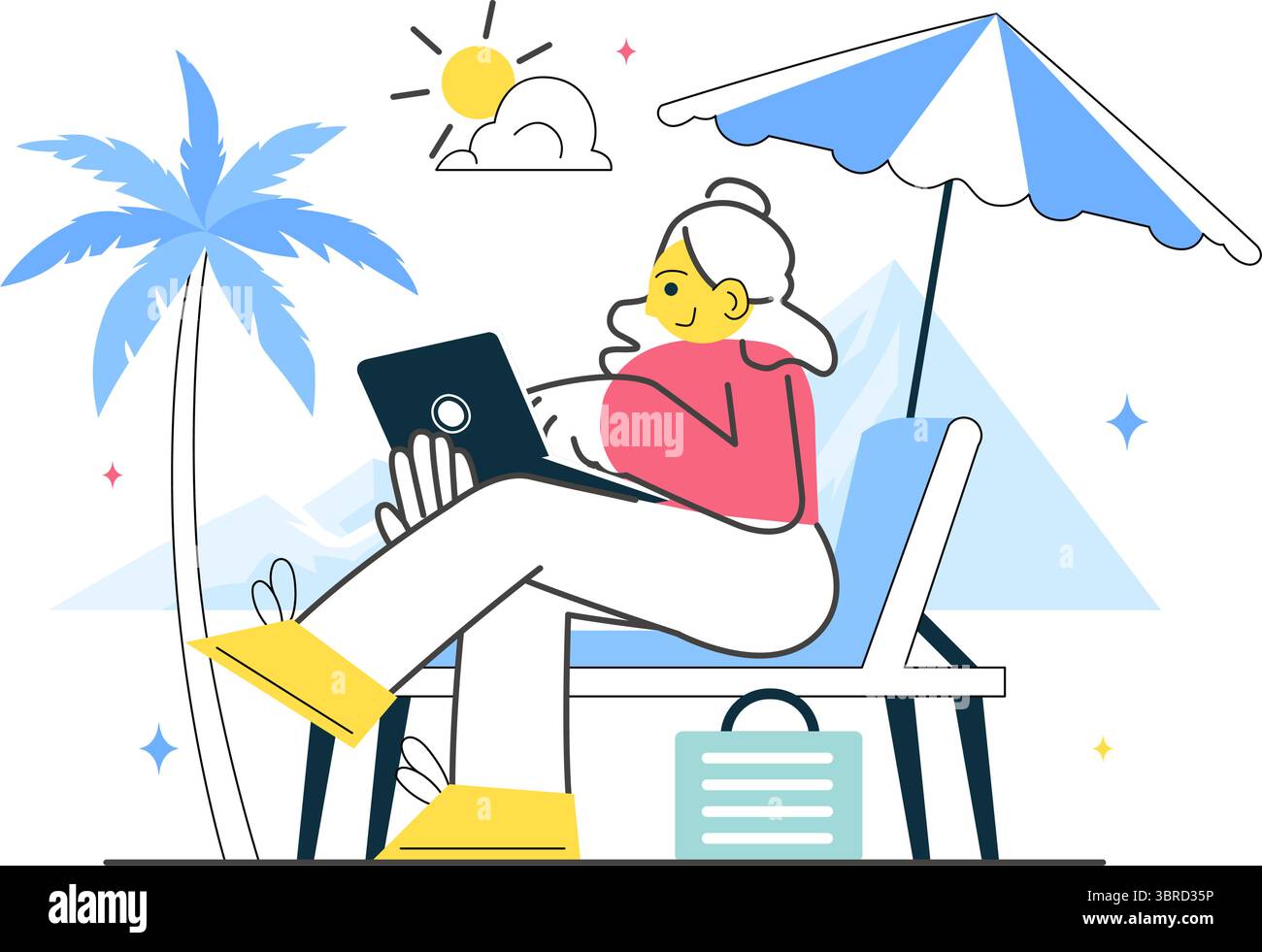 Digital Nomad Lifestyle Vector Illustration Featuring People Working ...
