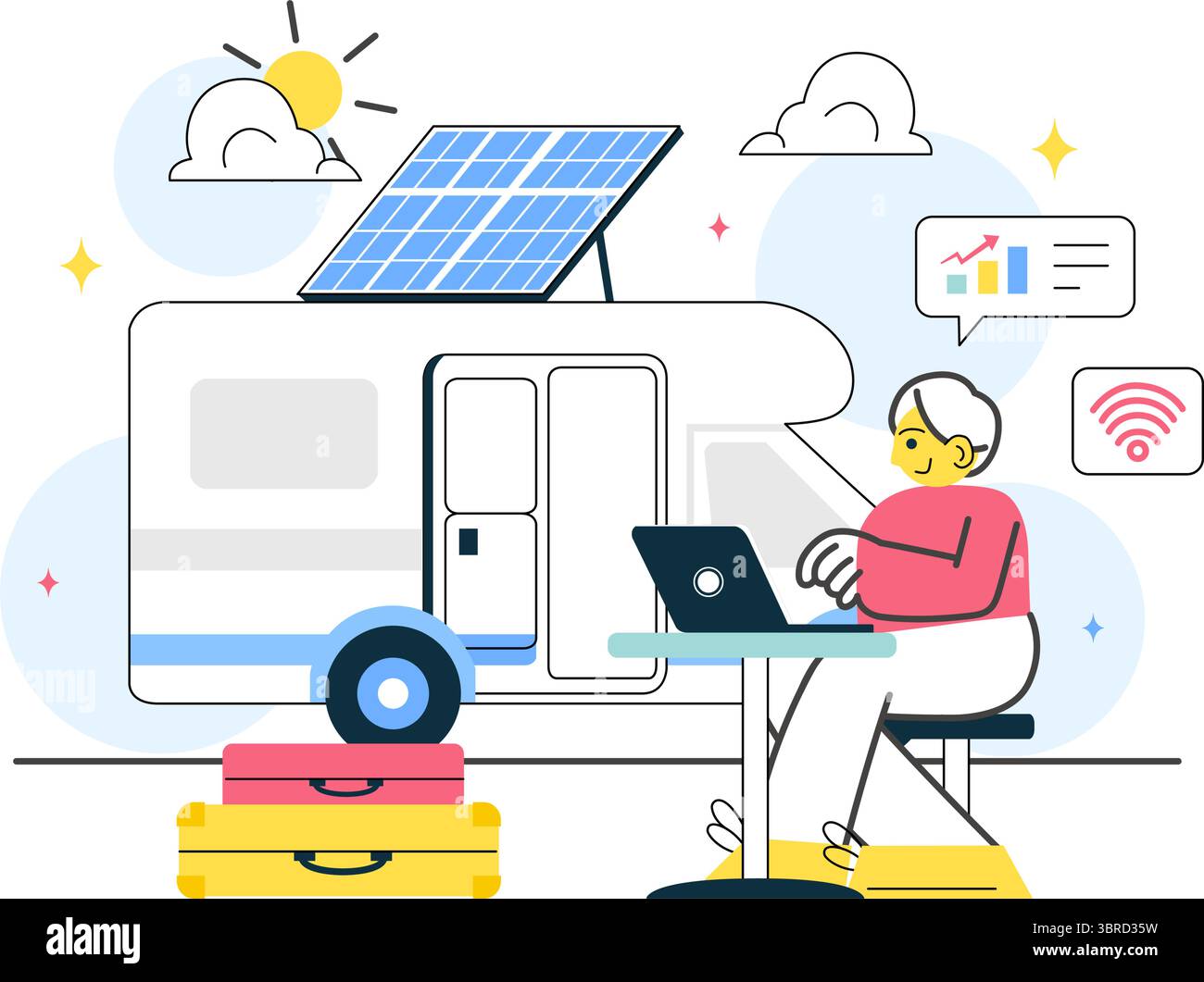 Digital Nomad Lifestyle Vector Illustration Featuring People Working ...