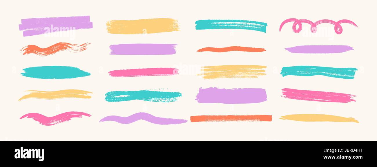 Chalk underline stroke set. Hand drawn crayon, pastel, and pencil ...