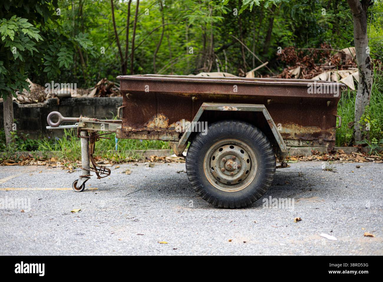 Old Tractor Trailer In The Forest , Background for advertising and ...