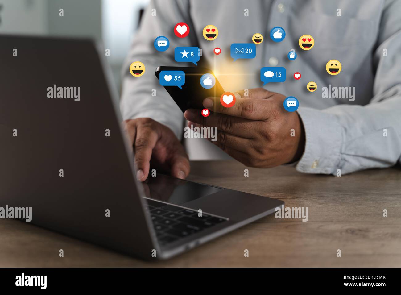 A social media likes person using smartphone with social media ...