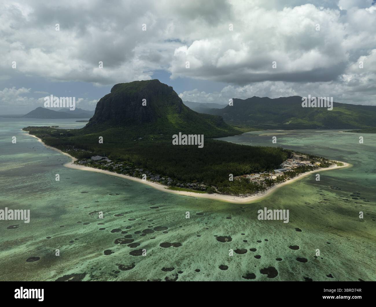 Aerial view of Le Morne Brabant's imposing silhouette meets the ...