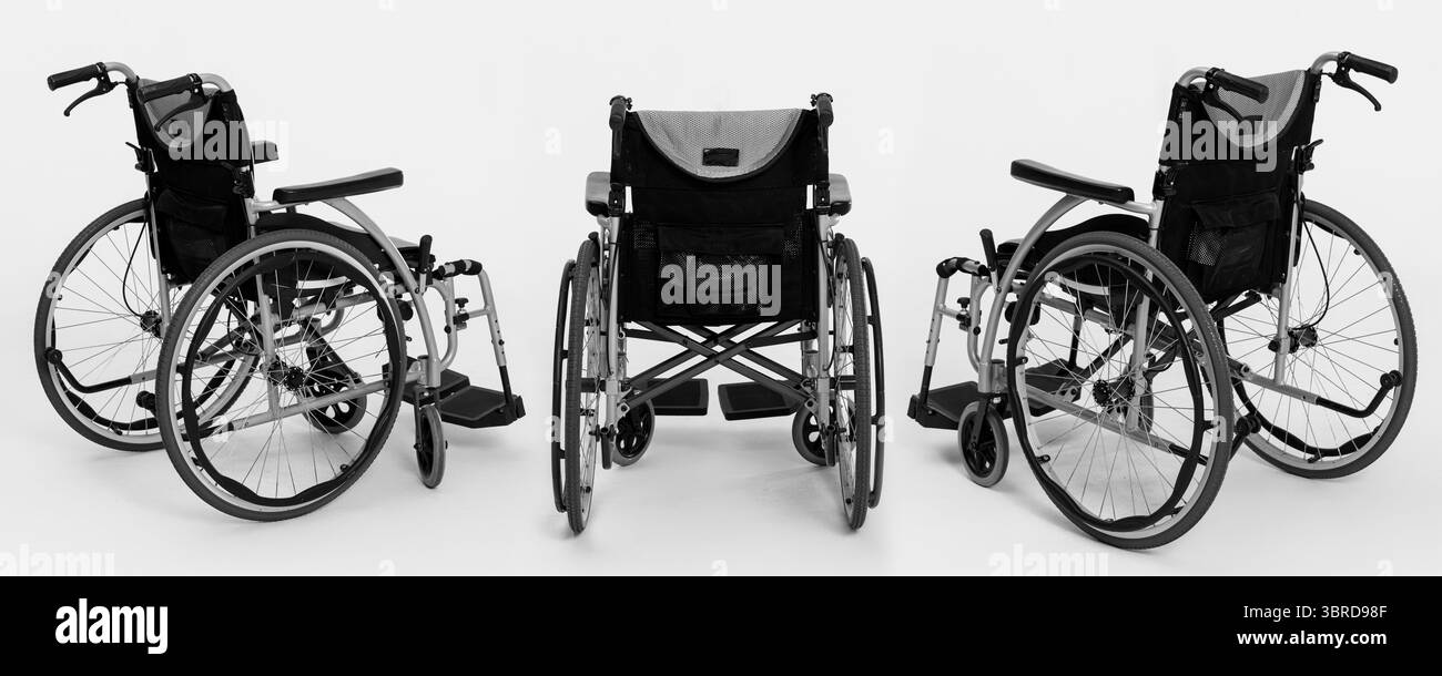 A modern wheelchair is showcased from three unique and distinct ...